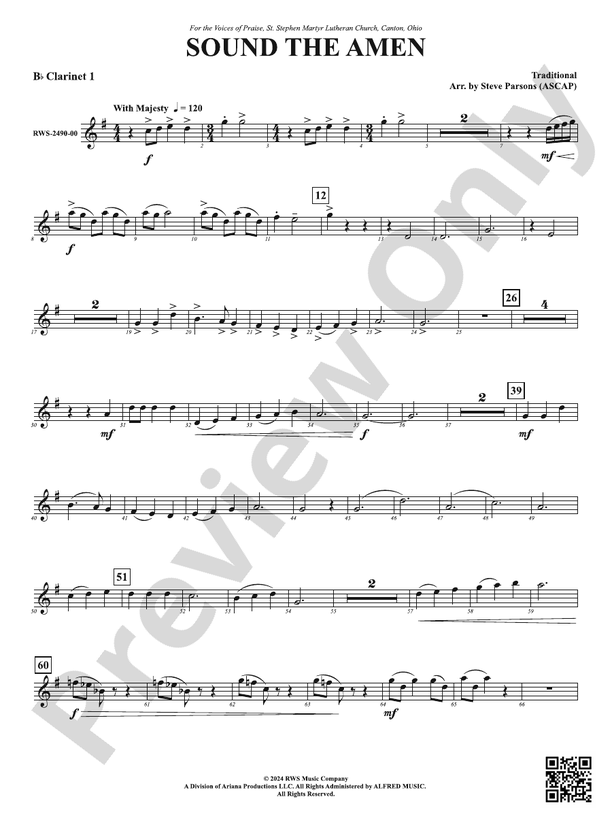 Sound the Amen: 1st B-flat Clarinet: 1st B-flat Clarinet Part - Digital Sheet Music Download