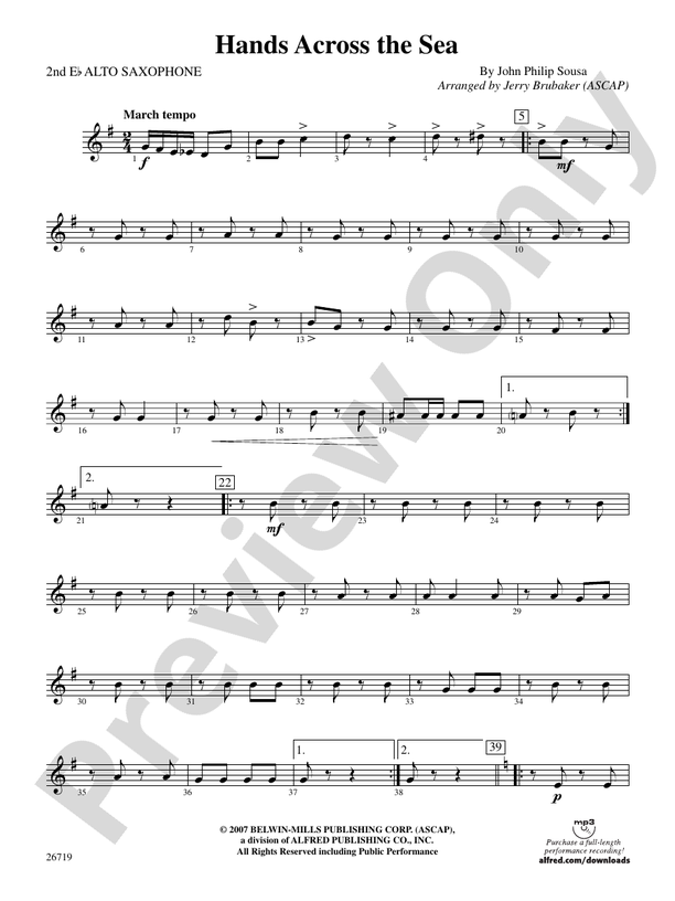 Hands Across the Sea: 2nd E-flat Alto Saxophone: 2nd E-flat Alto Saxophone Part - Digital Sheet ...
