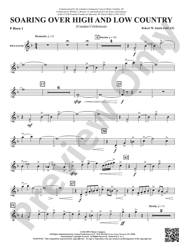 Soaring Over High and Low Country - Camden Celebration: 1st F Horn: 1st F Horn Part: Robert W ...