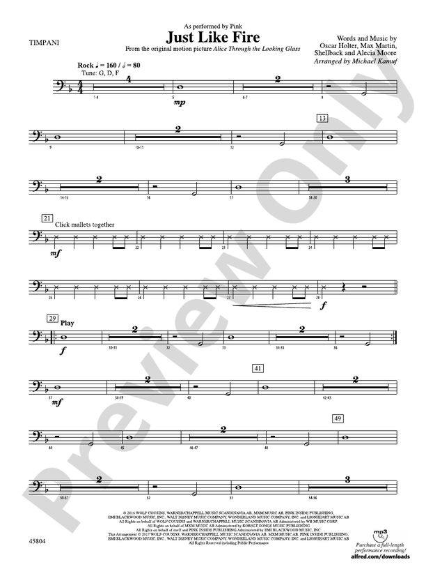 Just Like Fire: Timpani: Timpani Part - Digital Sheet Music Download