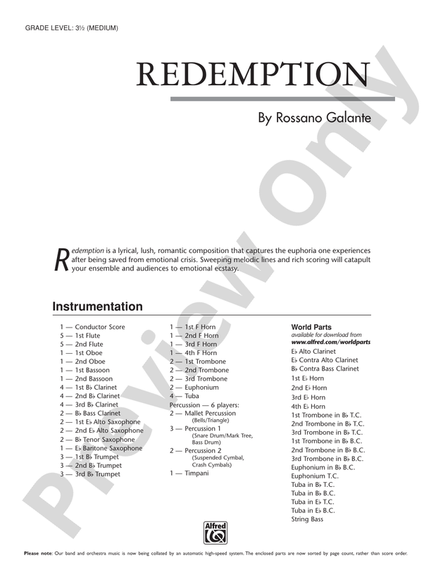 Redemption: Score: Concert Band Score - Digital Sheet Music Download
