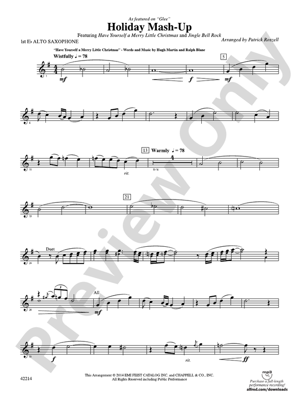 Holiday Mash-Up (as featured on Glee): E-flat Alto Saxophone: E-flat Alto Saxophone Part ...
