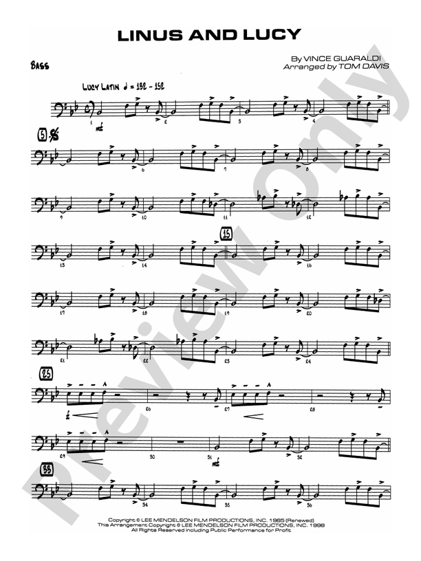 Linus and Lucy: String Bass: String Bass Part - Digital Sheet Music ...