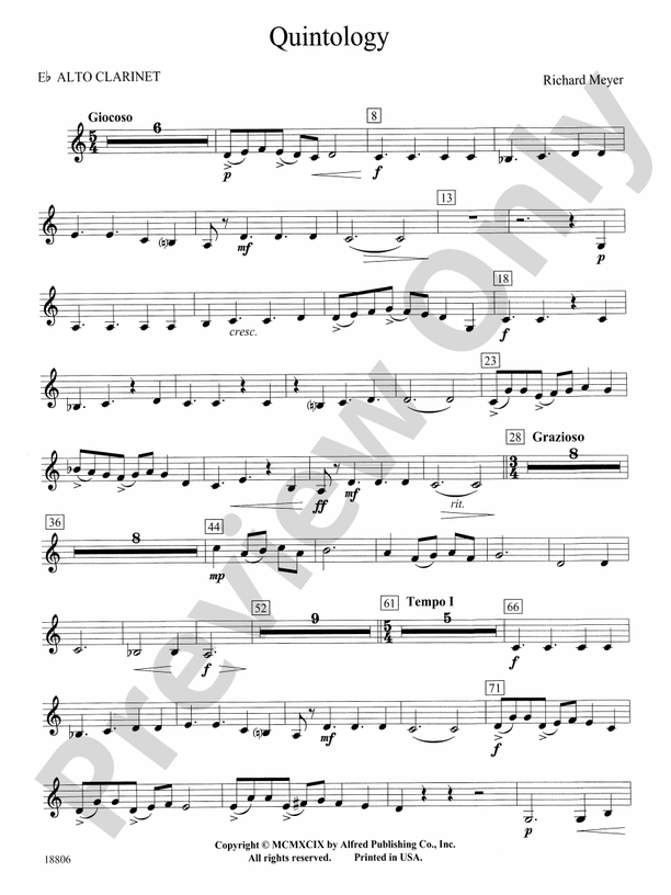 Quintology: E-flat Alto Clarinet: E-flat Alto Clarinet Part - Digital ...