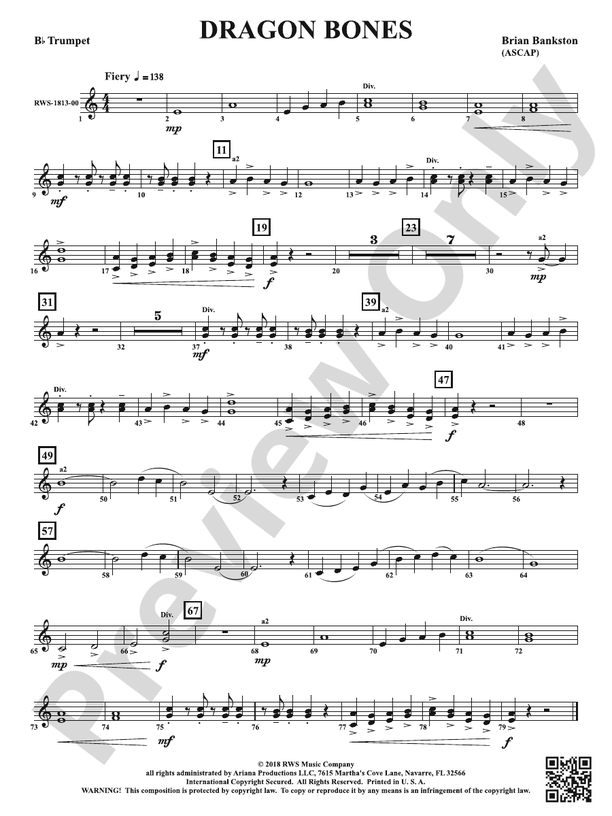 Dragon Bones: 1st B-flat Trumpet: 1st B-flat Trumpet Part: Brian ...