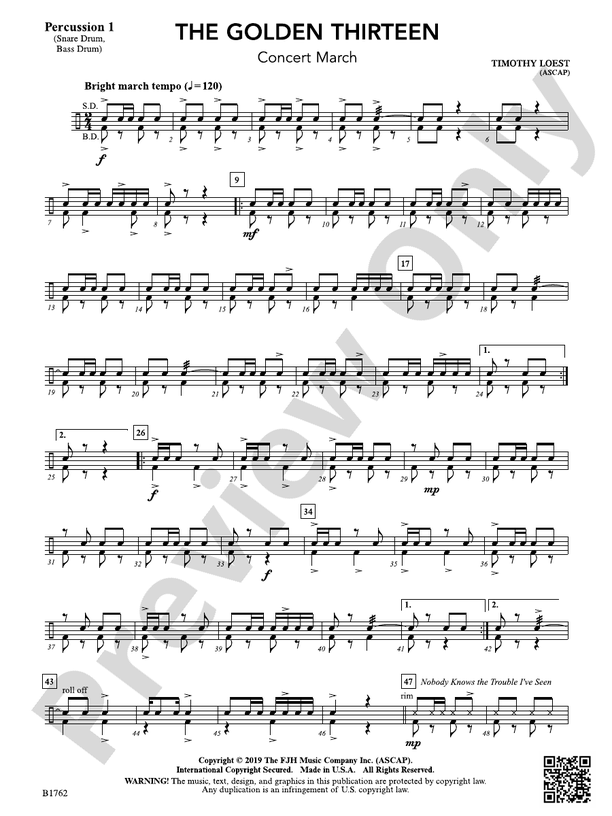 The Golden Thirteen: Percussion 1: Percussion 1 Part: Timothy Loest ...