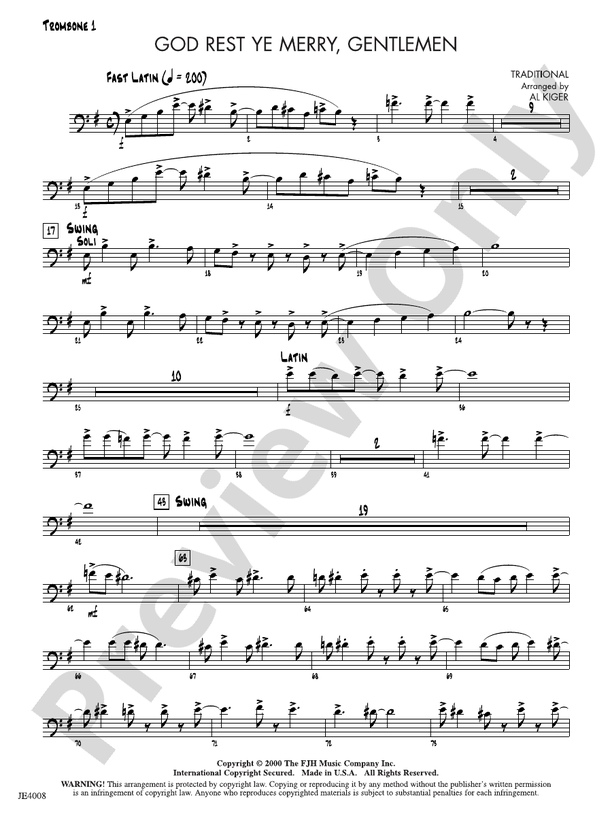 God Rest Ye Merry, Gentlemen: Trombone 1: Trombone 1 Part - Digital ...