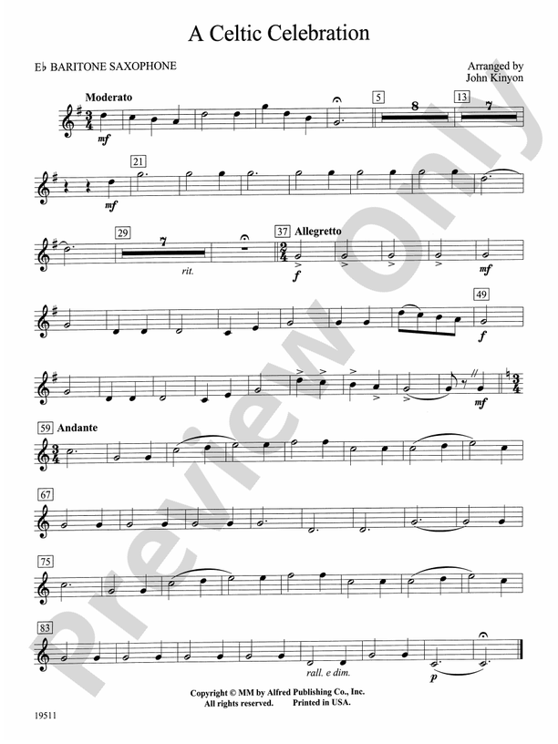 A Celtic Celebration E Flat Baritone Saxophone E Flat Baritone