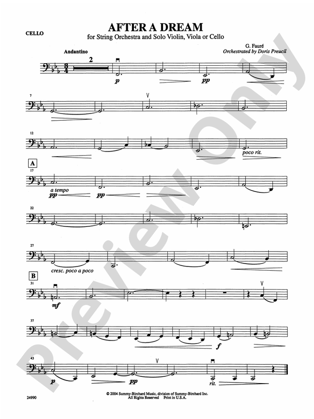 After a Dream: Cello: Cello Part - Digital Sheet Music Download
