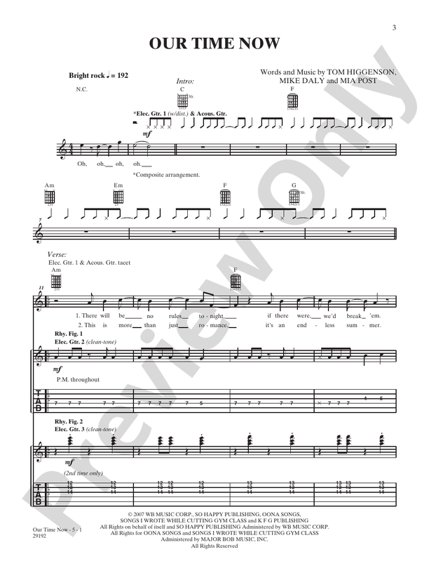 Our Time Now: Guitar: Plain White T's - Digital Sheet Music Download