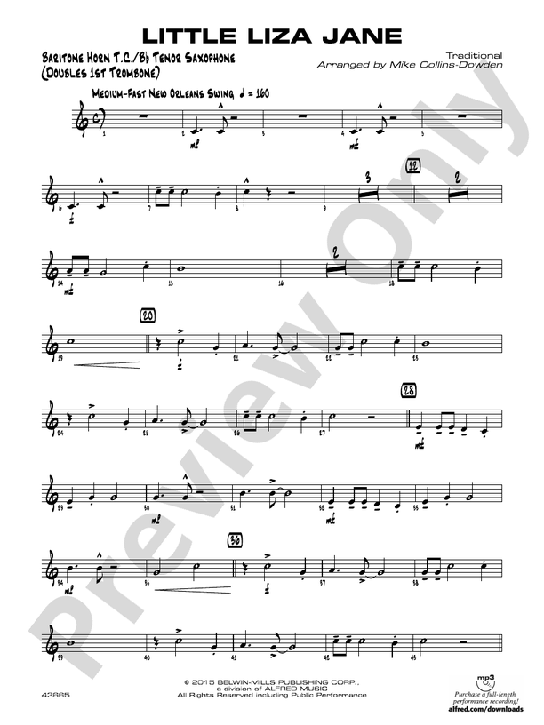Little Liza Jane: Baritone T.C.: Baritone T.C. Part - Digital Sheet ...