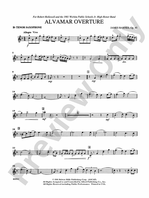 Alvamar Overture: B-flat Tenor Saxophone: B-flat Tenor Saxophone Part - Digital Sheet Music Download