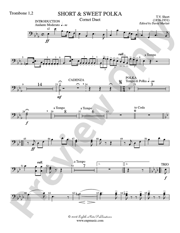 Short And Sweet Cornet Duet And Concert Band 1st And 2nd Trombones