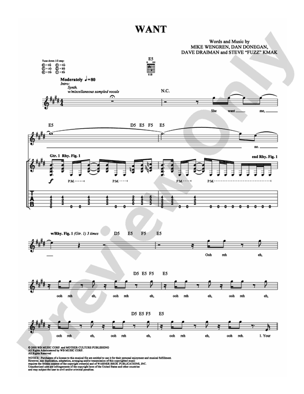Want: Guitar TAB: Disturbed - Digital Sheet Music Download