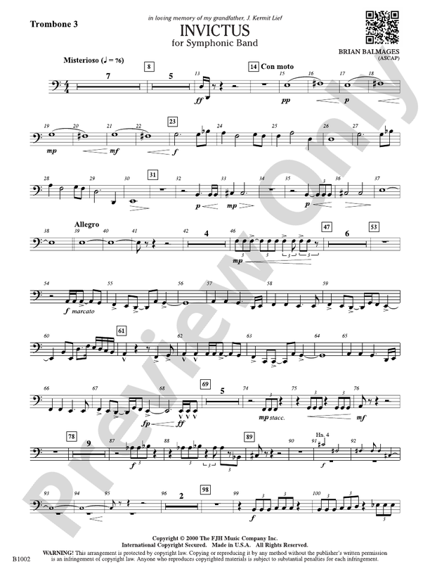 Invictus: Trombone 3: Trombone 3 Part: Brian Balmages - Digital Sheet ...