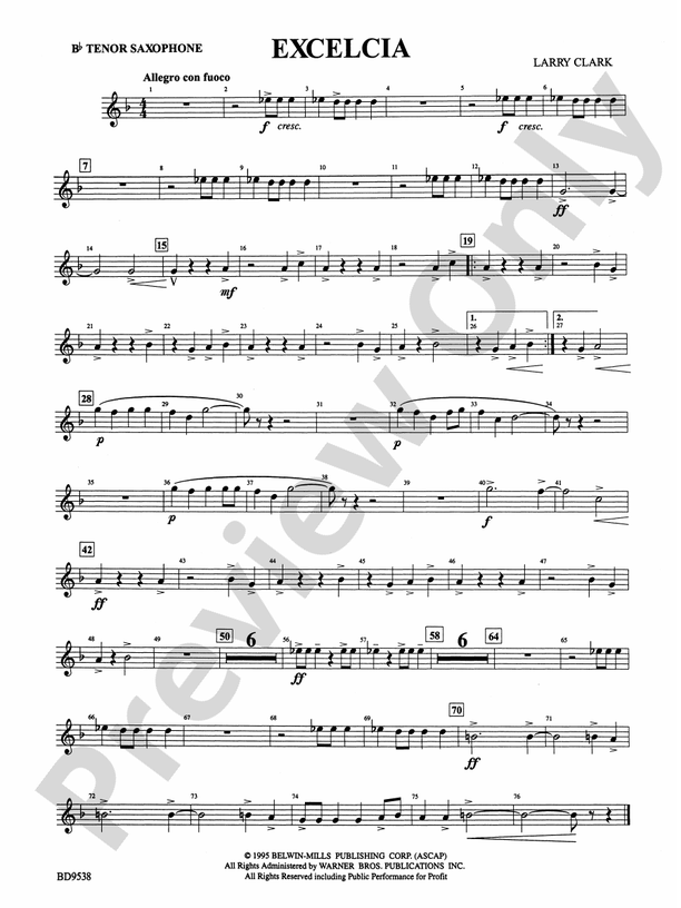 Excelcia: B-flat Tenor Saxophone: B-flat Tenor Saxophone Part - Digital ...