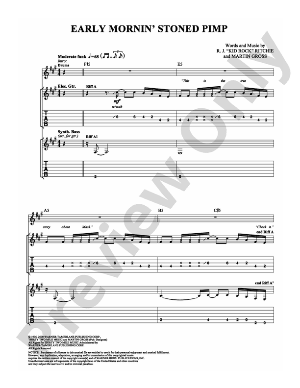 Early Mornin' Stoned Pimp: Guitar TAB: Kid Rock - Digital Sheet Music Download
