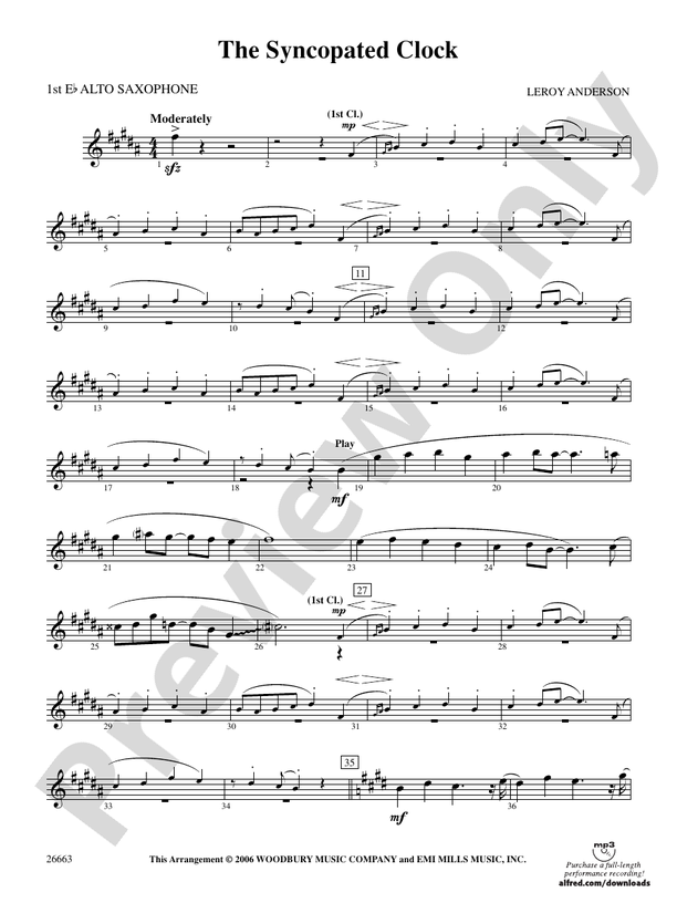 The Syncopated Clock: E-flat Alto Saxophone: E-flat Alto Saxophone Part ...