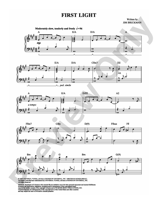 First Light: Piano/Vocal/Chords: Jim Brickman - Digital Sheet Music ...