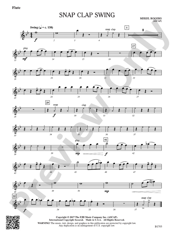 Snap Clap Swing: Flute: Flute Part: Mekel Rogers - Digital Sheet Music ...