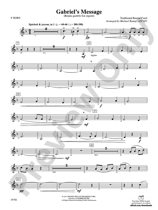 Gabriel's Message: 1st F Horn: 1st F Horn Part - Digital Sheet Music Download