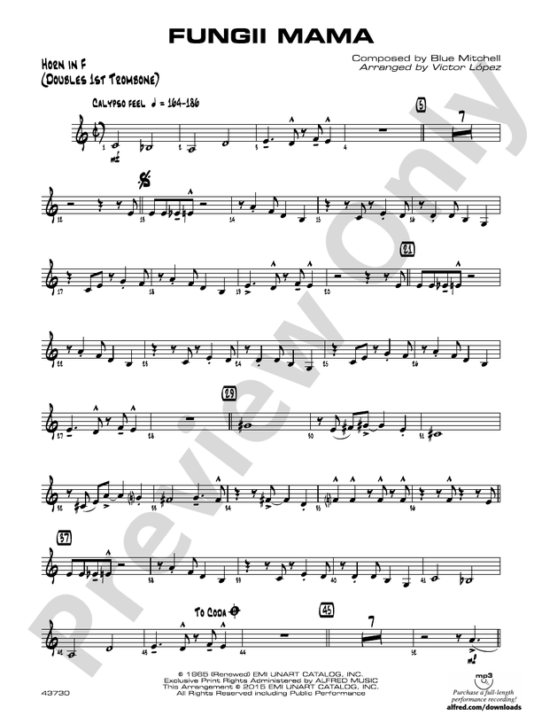 Fungii Mama: 1st F Horn: 1st F Horn Part - Digital Sheet Music Download