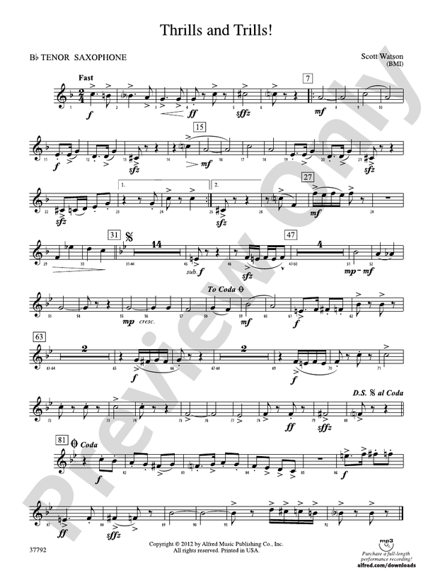 Thrills and Trills!: B-flat Tenor Saxophone: B-flat Tenor Saxophone Part - Digital Sheet Music ...
