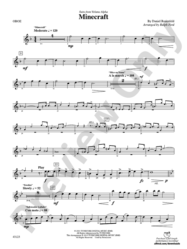 Minecraft: Oboe: Oboe Part - Digital Sheet Music Download