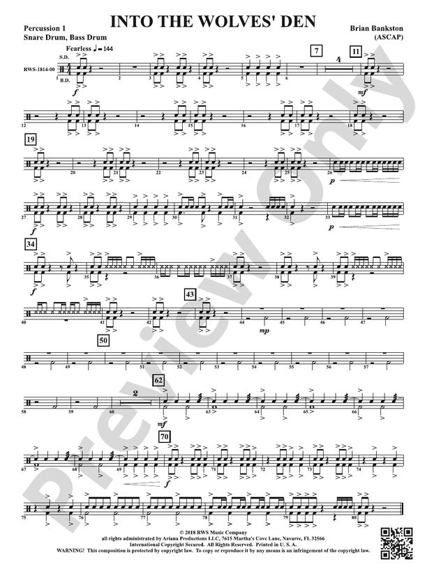 Into the Wolves' Den: 1st Percussion: 1st Percussion Part: Brian ...