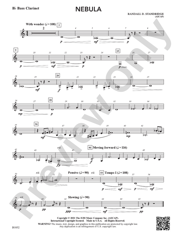 Nebula: B-flat Bass Clarinet: B-flat Bass Clarinet Part: Randall D ...