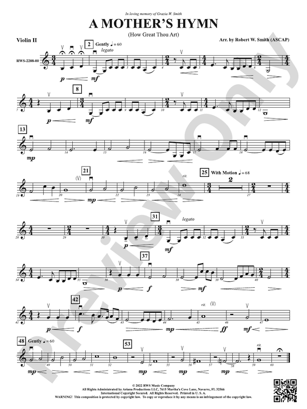 A Mother's Hymn - How Great Thou Art: 2nd Violin: 2nd Violin Part - Digital Sheet Music Download
