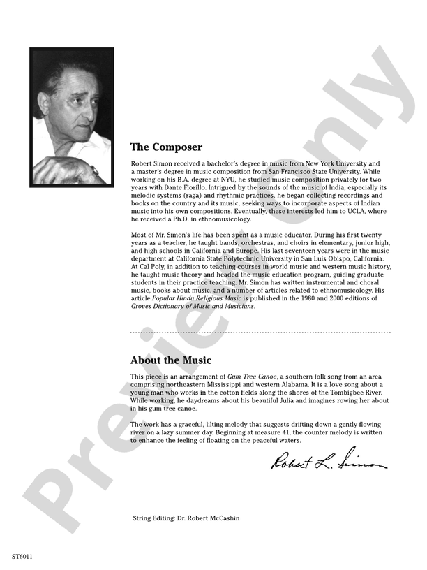 Folk Song (Gum Tree Canoe): Score: String Orchestra Score: Robert L ...