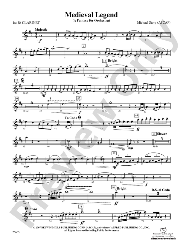 Medieval Legend: 1st B-flat Clarinet: 1st B-flat Clarinet Part ...