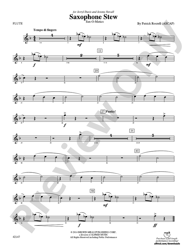 Saxophone Stew: Flute: Flute Part - Digital Sheet Music Download