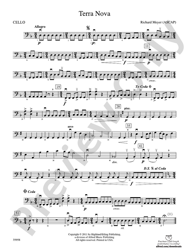 Terra Nova: Cello: Cello Part - Digital Sheet Music Download