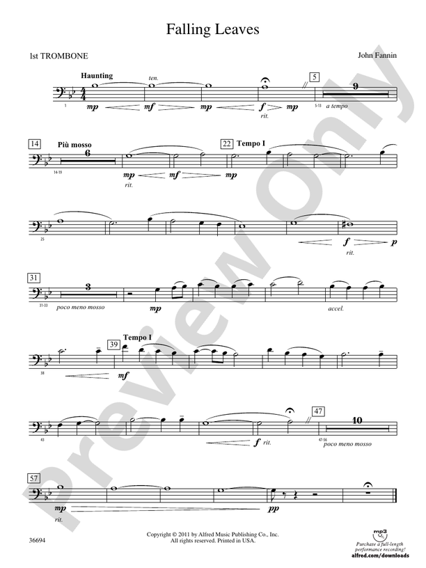 Falling Leaves: 1st Trombone: 1st Trombone Part - Digital Sheet Music ...