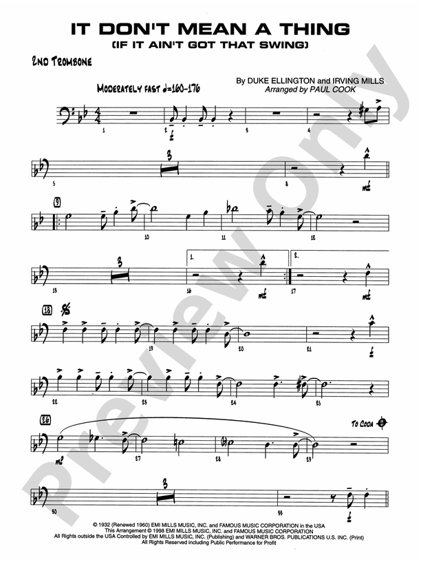 It Don't Mean a Thing (If It Ain't Got That Swing): 2nd Trombone: 2nd ...