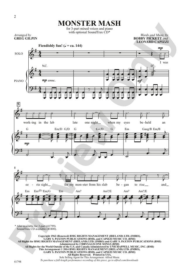 Monster Mash: 3-Part Mixed Choral Octavo: Bobby Pickett - Digital Sheet ...
