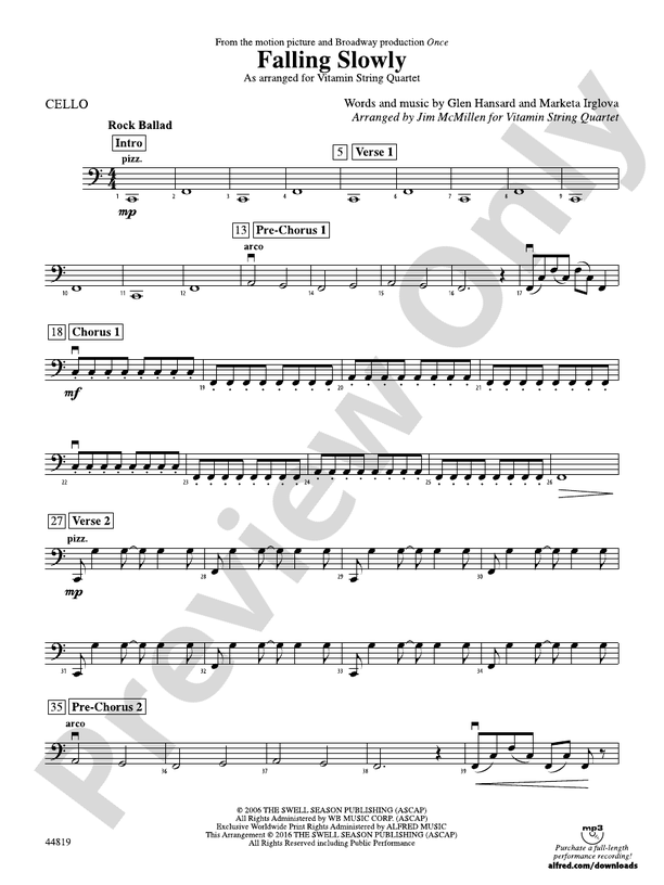 Falling Slowly (from the Motion Picture and Broadway Production Once): Cello: Cello Part ...