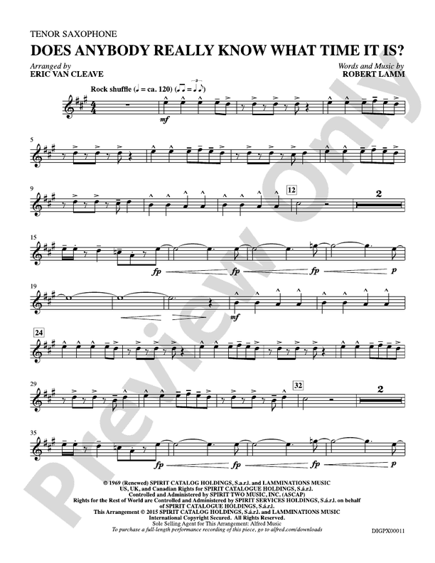 Does Anybody Really Know What Time It Is?: Tenor Saxophone: Tenor Saxophone Part: Robert Lamm ...