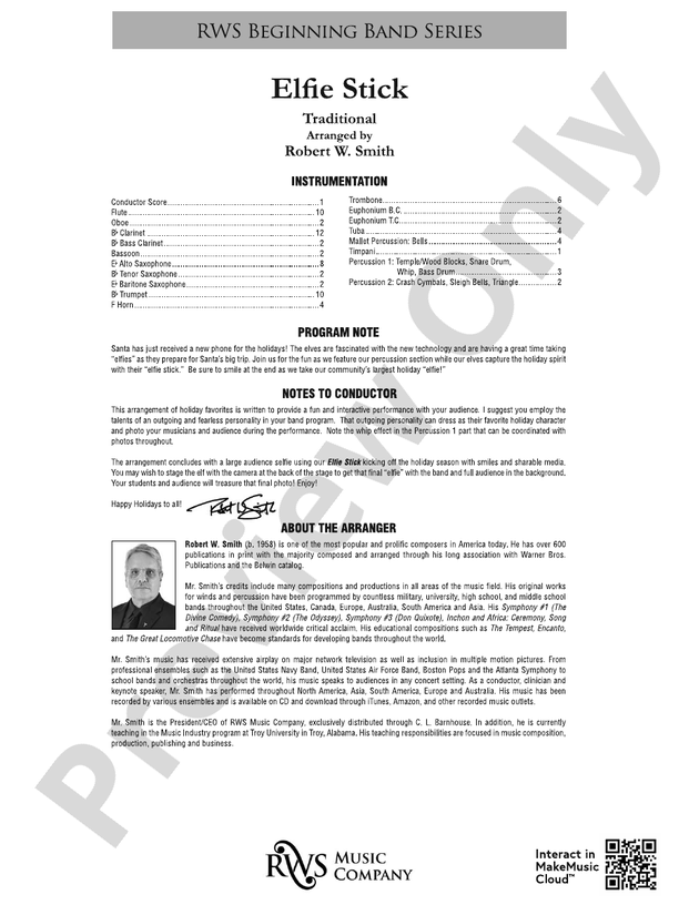 Elfie Stick: Concert Band Conductor Score & Parts - Digital Sheet Music ...