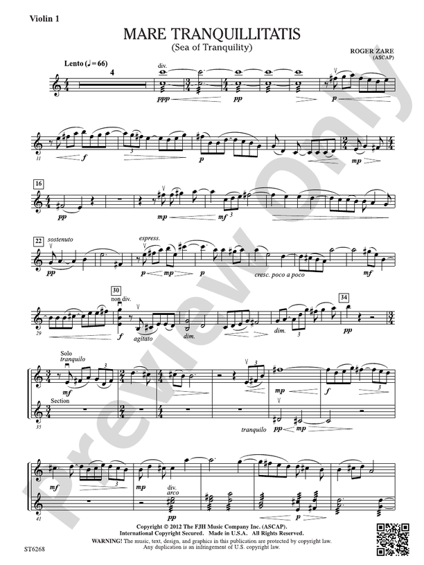Mare Tranquillitatis: Violin 1: Violin 1 Part: Roger Zare - Digital ...