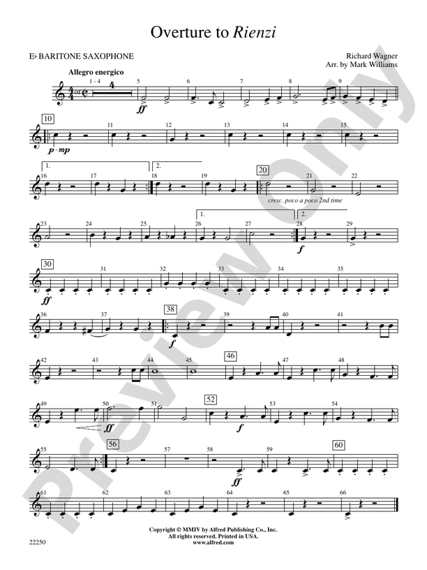 Overture to Rienzi: E-flat Baritone Saxophone: E-flat Baritone Saxophone Part - Digital Sheet ...