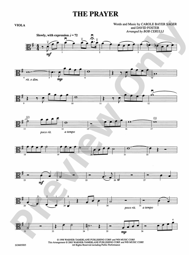 The Prayer: Viola: Viola Part - Digital Sheet Music Download