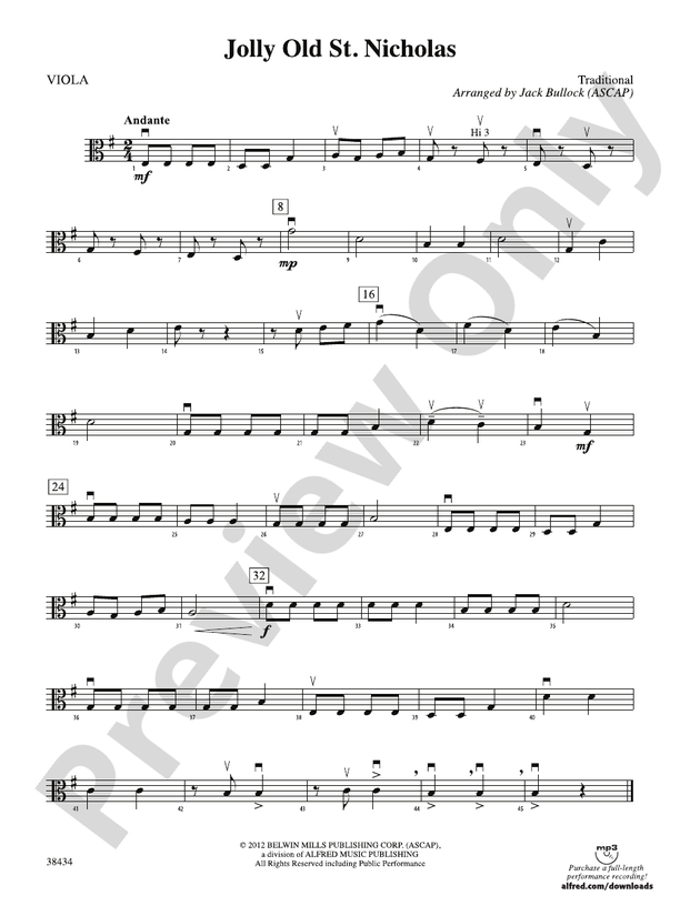 Jolly Old St. Nicholas: Viola: Viola Part - Digital Sheet Music Download