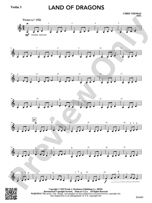 Land of Dragons: Violin 3 (Viola T.C.): Violin 3 (Viola T.C.) Part ...