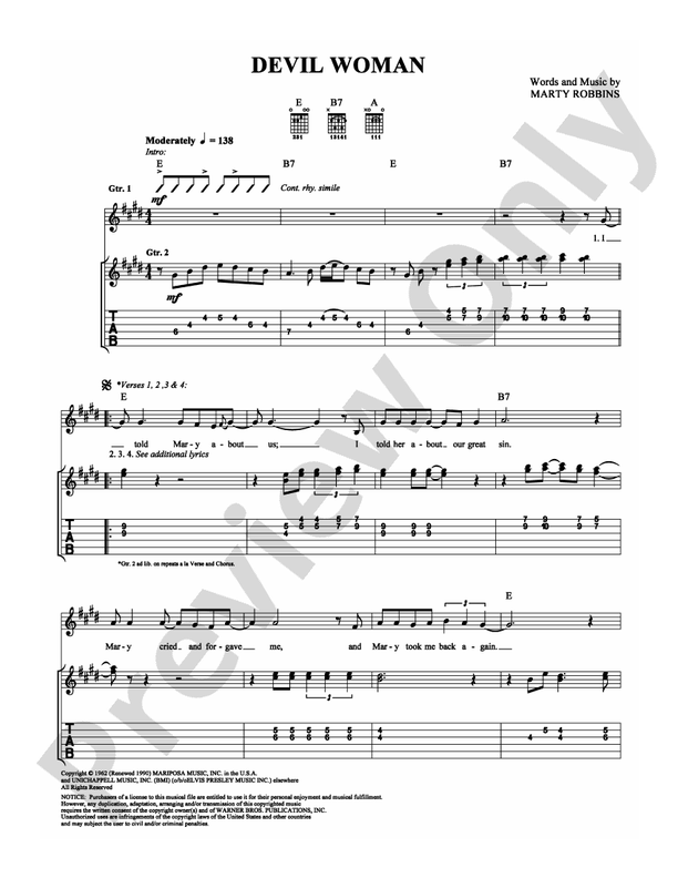 Devil Woman: Guitar TAB: Marty Robbins - Digital Sheet Music Download