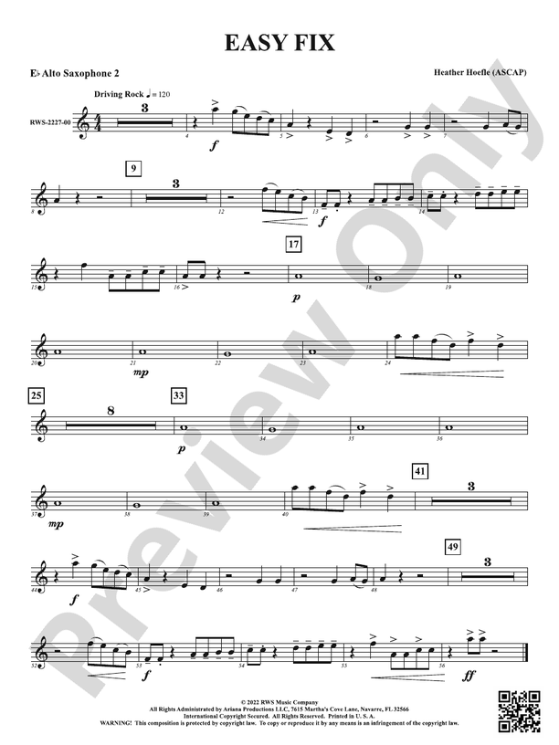 Easy Fix: 2nd E-flat Alto Saxophone: 2nd E-flat Alto Saxophone Part ...