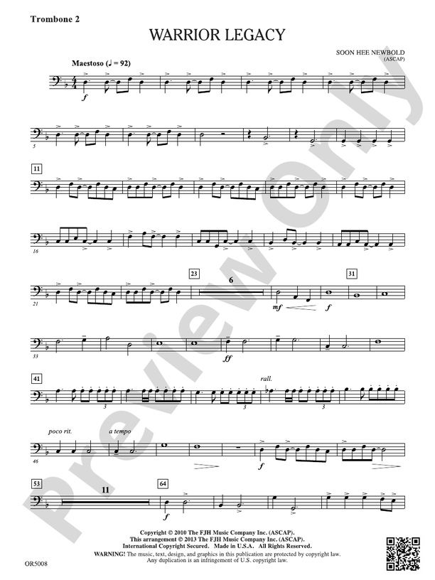 Warrior Legacy: Trombone 2: Trombone 2 Part: Soon Hee Newbold - Digital Sheet Music Download