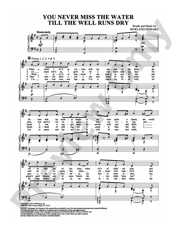 You Never Miss the Water Till the Well Runs Dry: Piano/Vocal/Chords: Rowland Howard - Digital ...